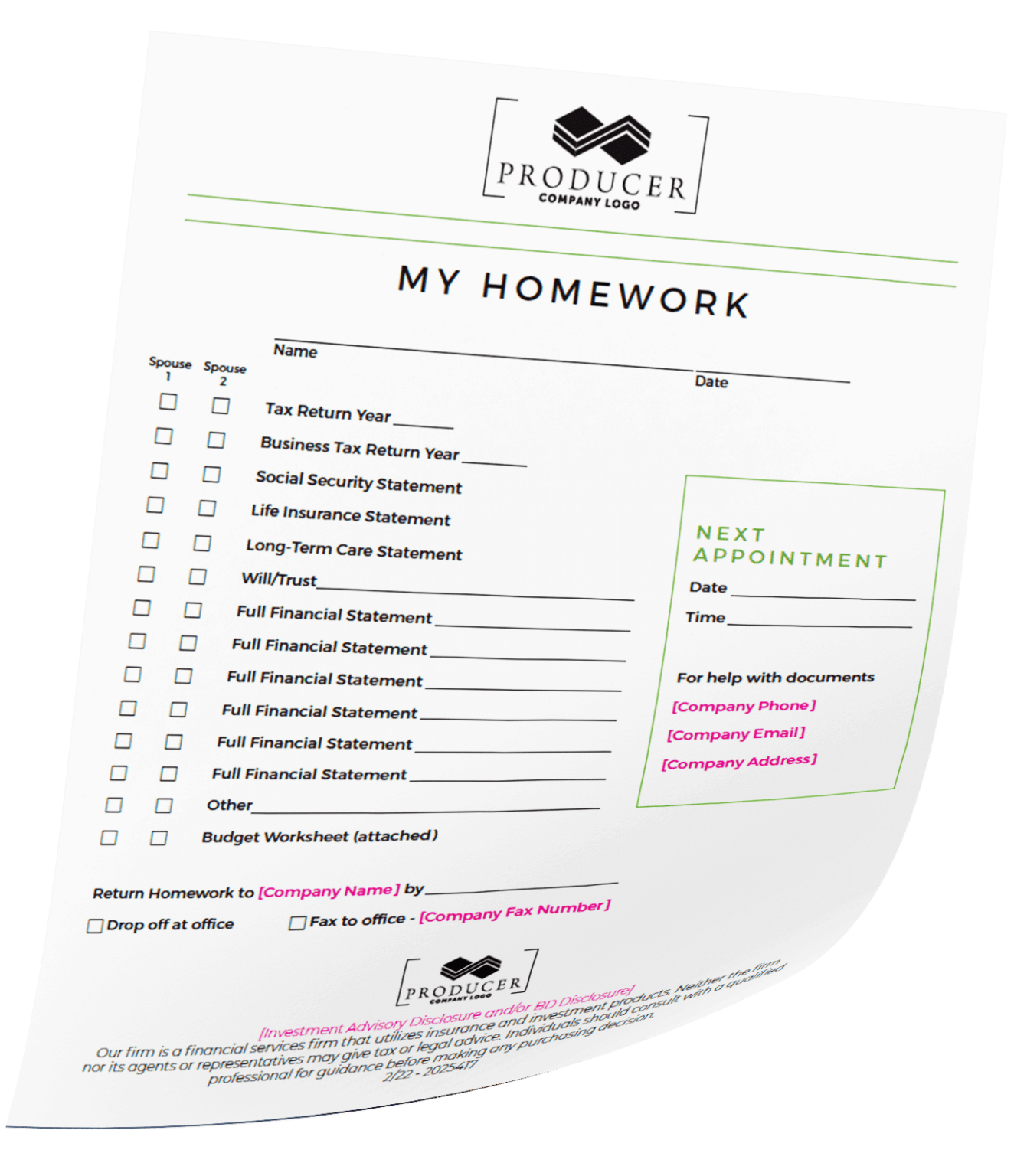 Thank You - Client Homework Sheet - Join AE Wealth Management